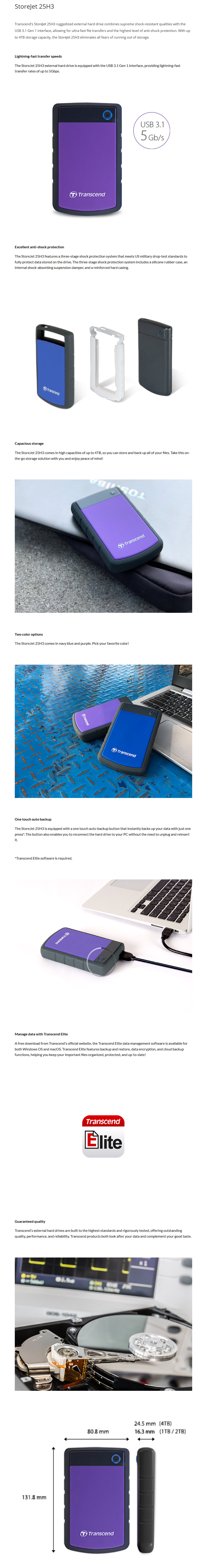 Buy Transcend StoreJet 25H3B 1TB USB 3.0 Portable Hard Drive - Purple ...