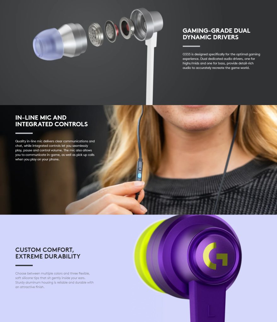 Buy Logitech G G333 Gaming Earphones With Mic and Dual Drivers (White ...