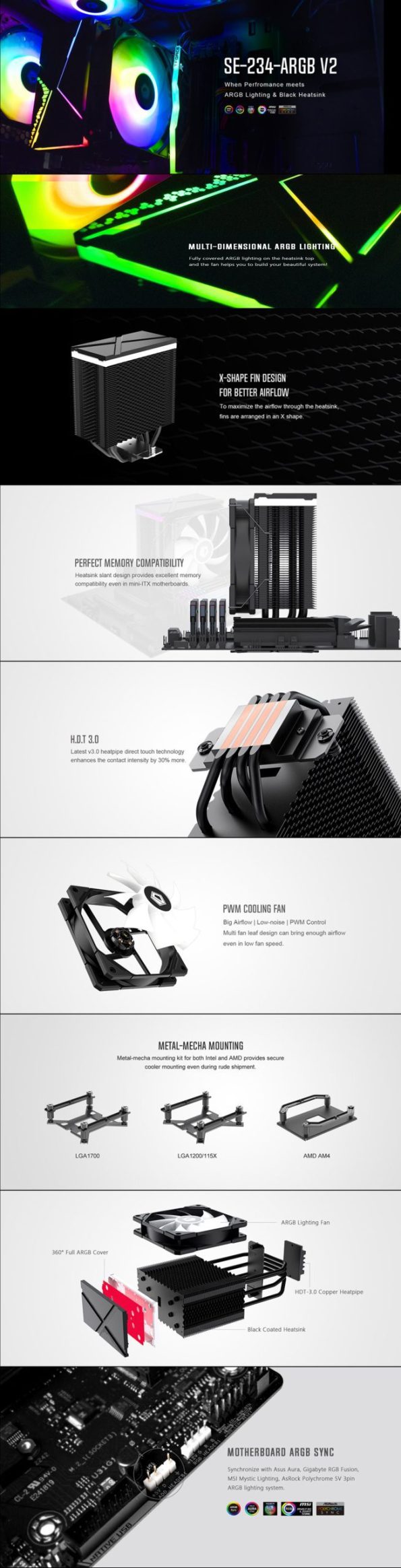 ID-COOLING SE-234-ARGB V2 CPU Cooler 4 Heatpipes Black Price in Pakistan