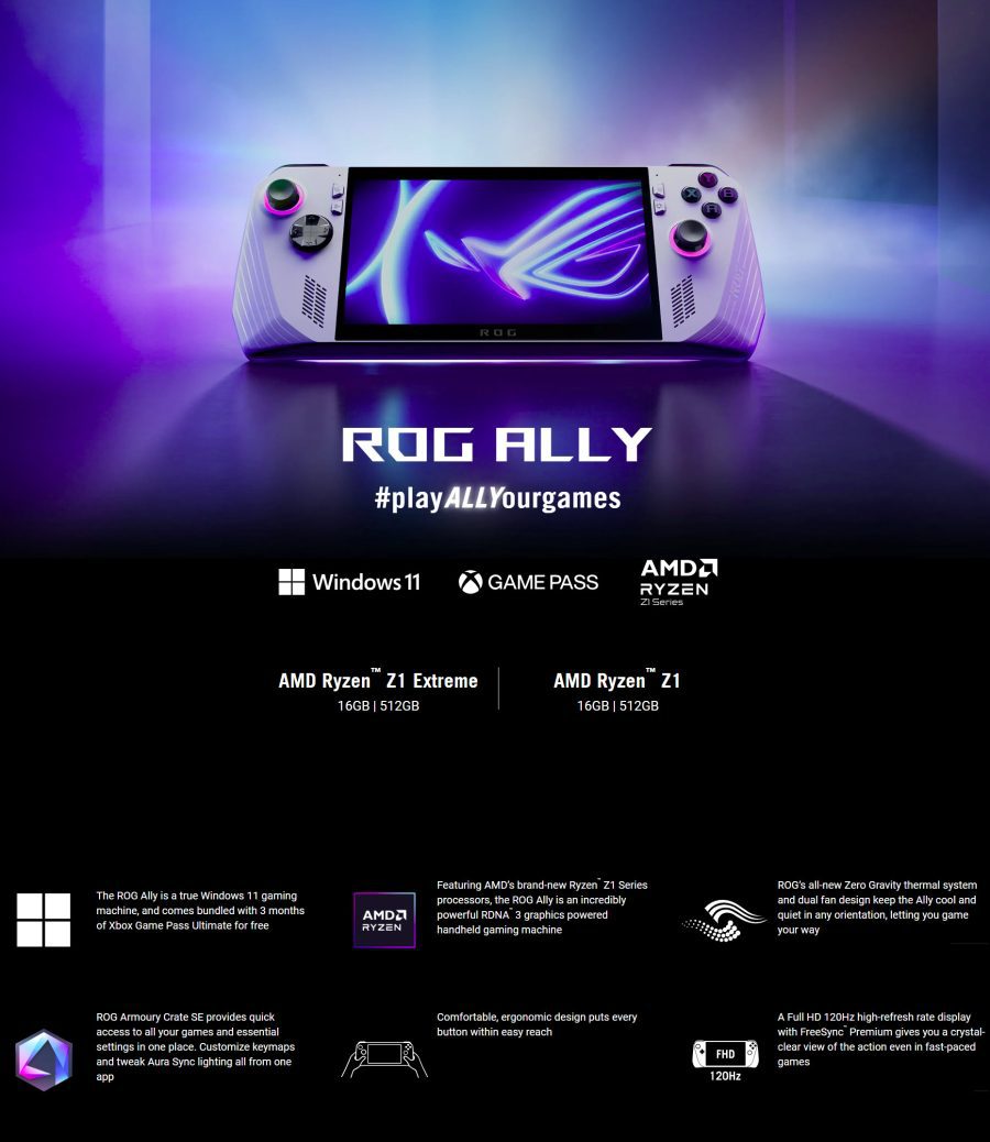ASUS ROG Ally RC71L 7" FHD 120Hz, 3.3 GHz Ryzen Z1 Extreme, AMD Radeon ...