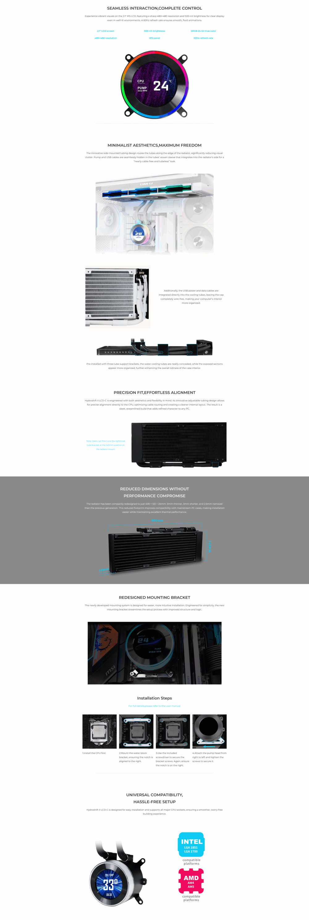 Buy Lian Li Hydroshift II LCD-C 360CL Liquid CPU Cooler 2.1" IPS ...